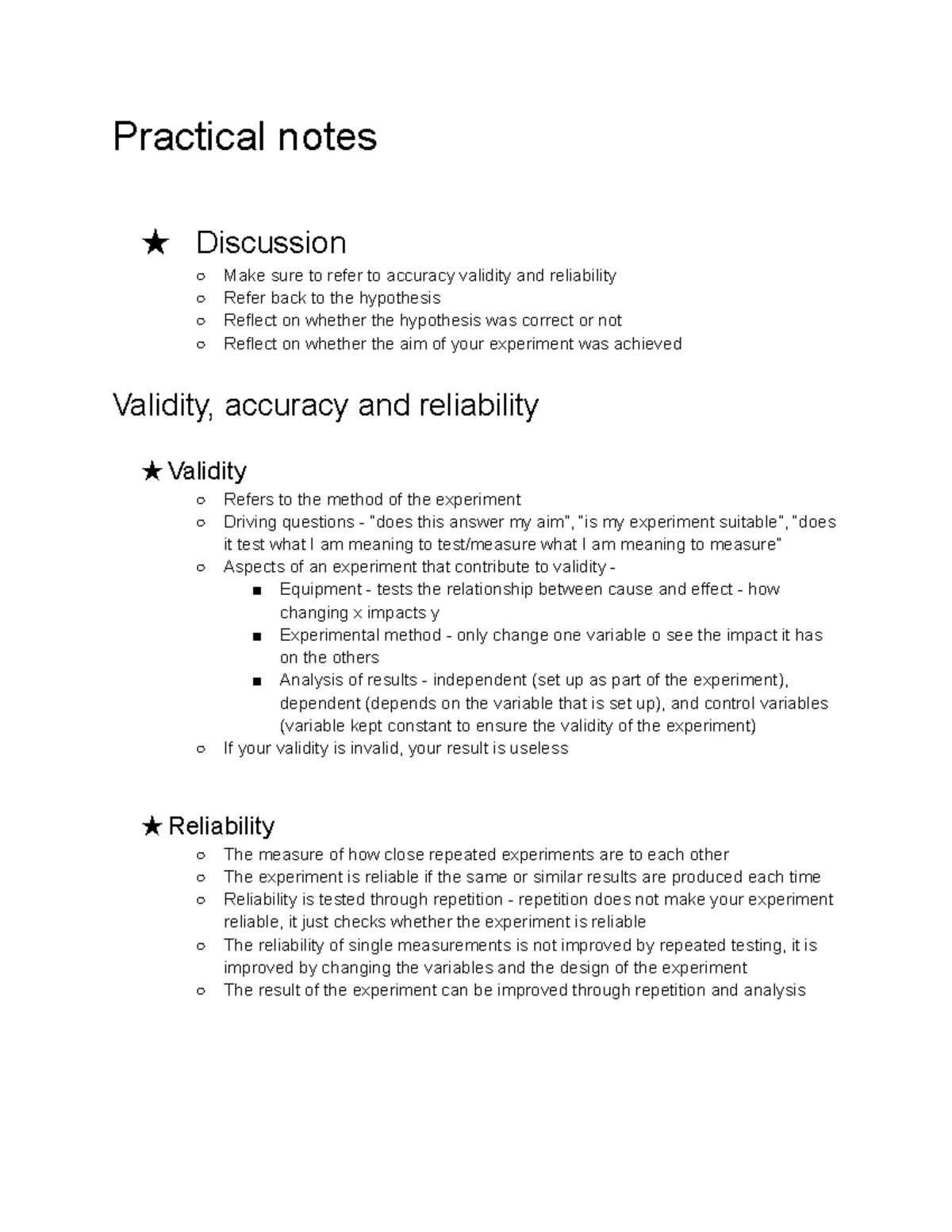Practical notes - sci - Practical notes ★ Discussion Make sure to refer ...