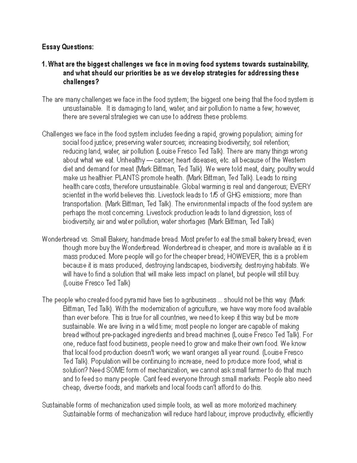 Final prep - Lecture notes all - Essay Questions: 1. What are the ...