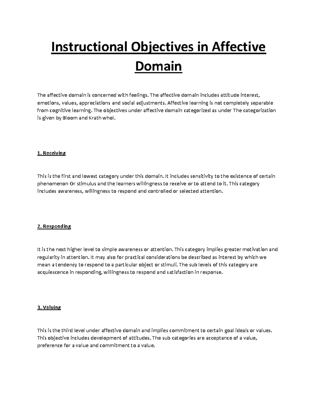 Instructional Objectives in Affective Domain - Instructional Objectives ...
