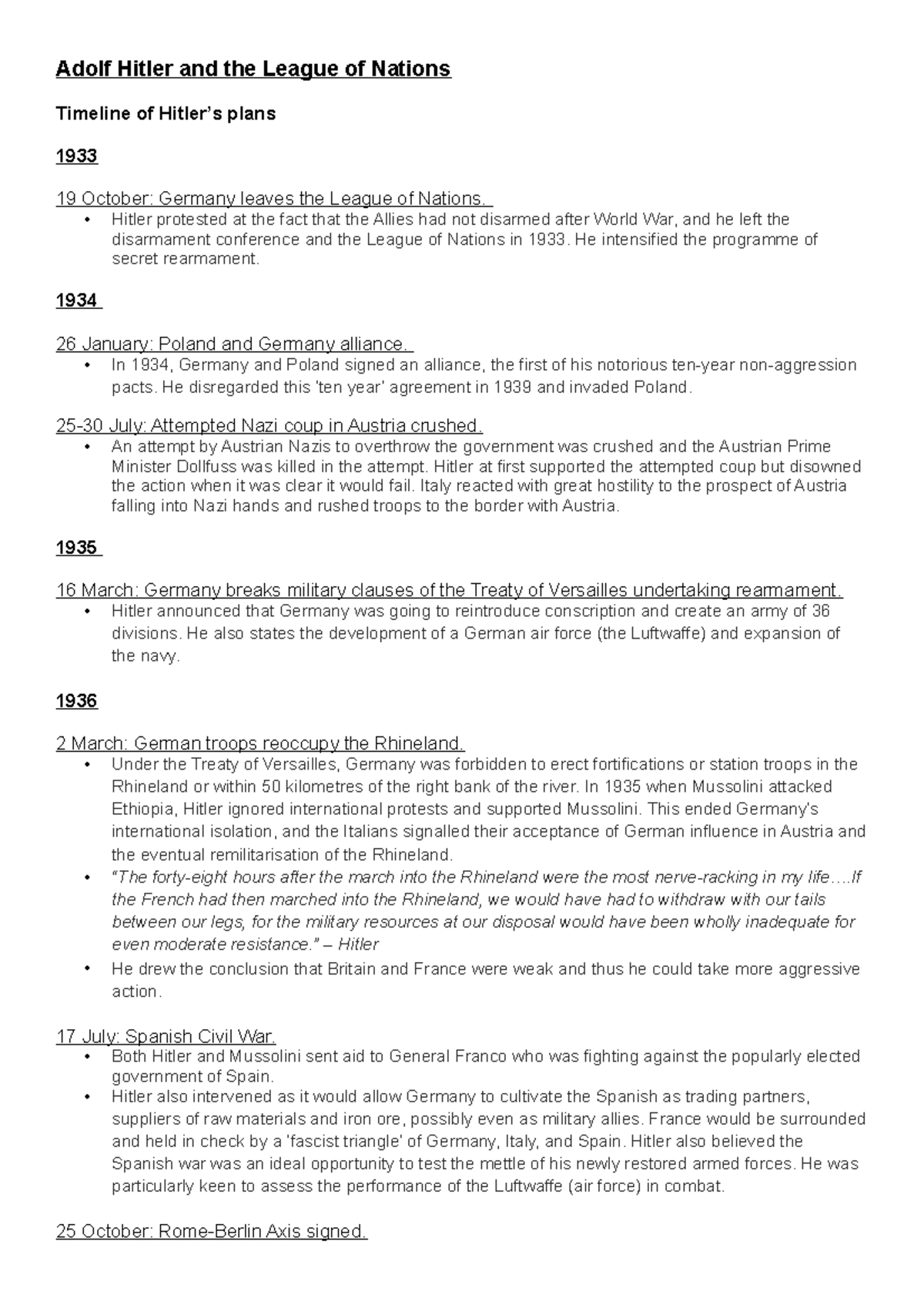 Adolf Hitler and the League of Nations Notes - Adolf Hitler and the ...