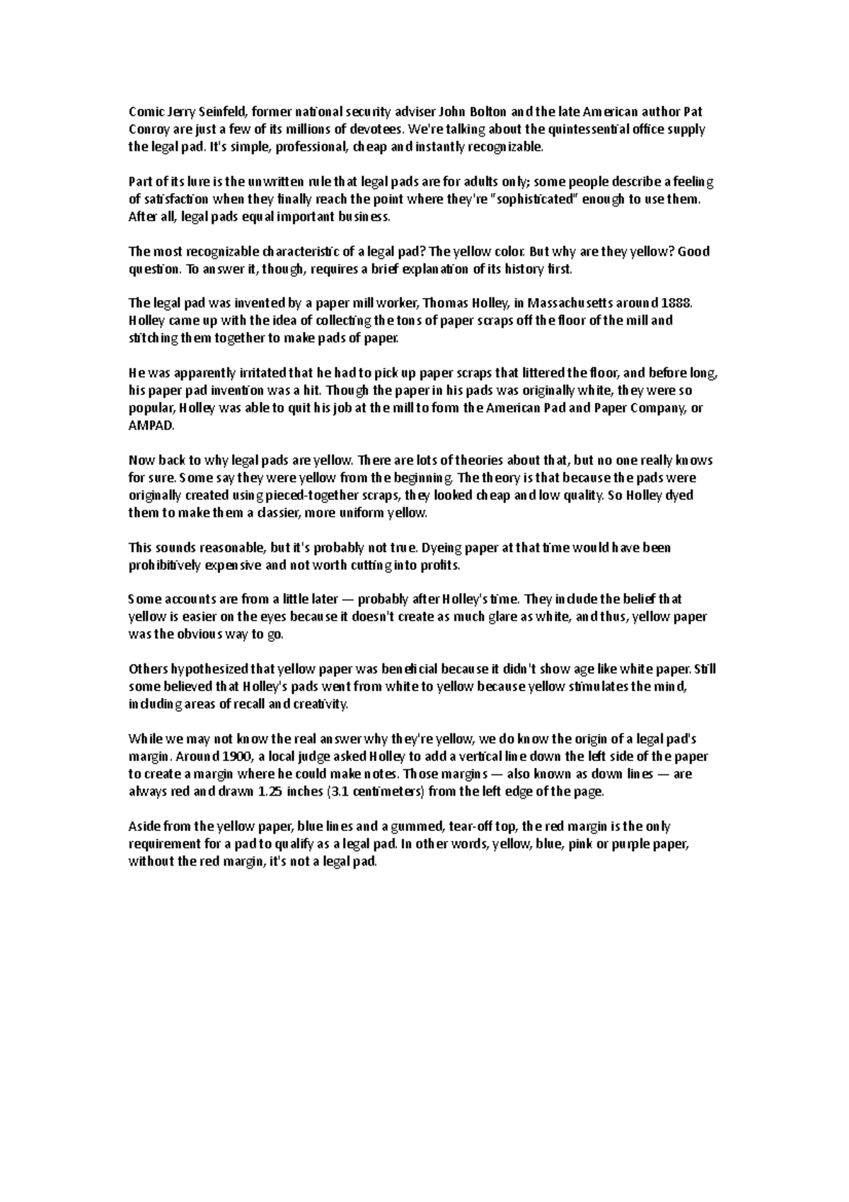 Origin OF THE Yellow-PAD - Comic Jerry Seinfeld, former national ...