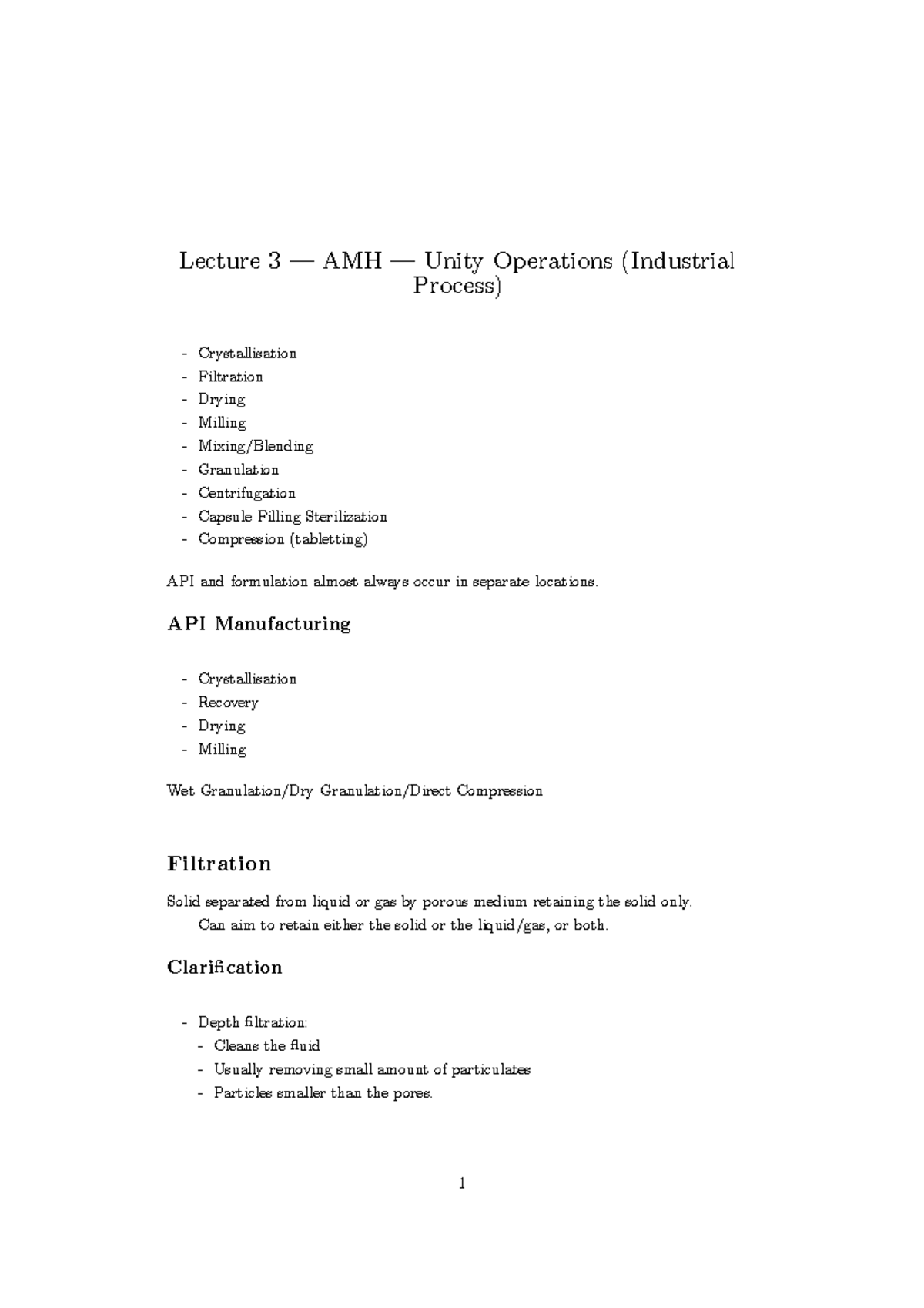 Lecture 3 — Unit Operations (Industrial Process) - Lecture 3 AMH Unity ...