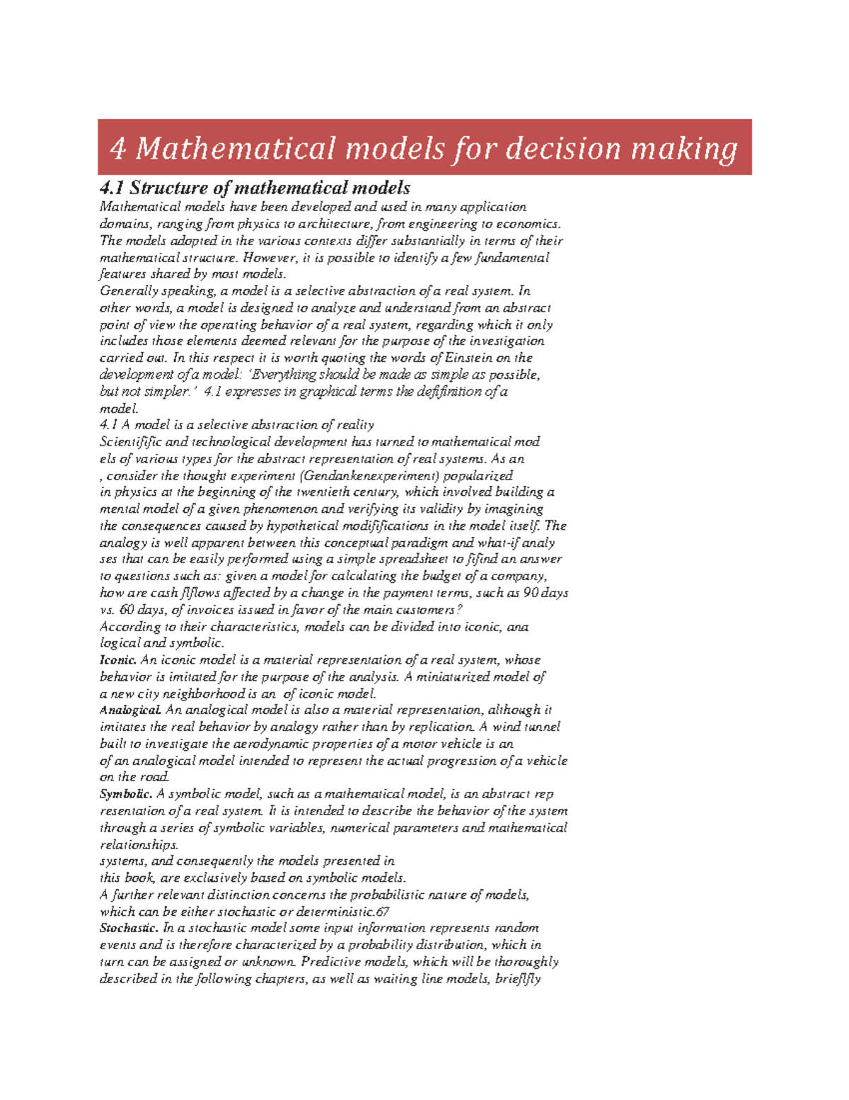 4 Mathematical models for decision making - The models adopted in the ...
