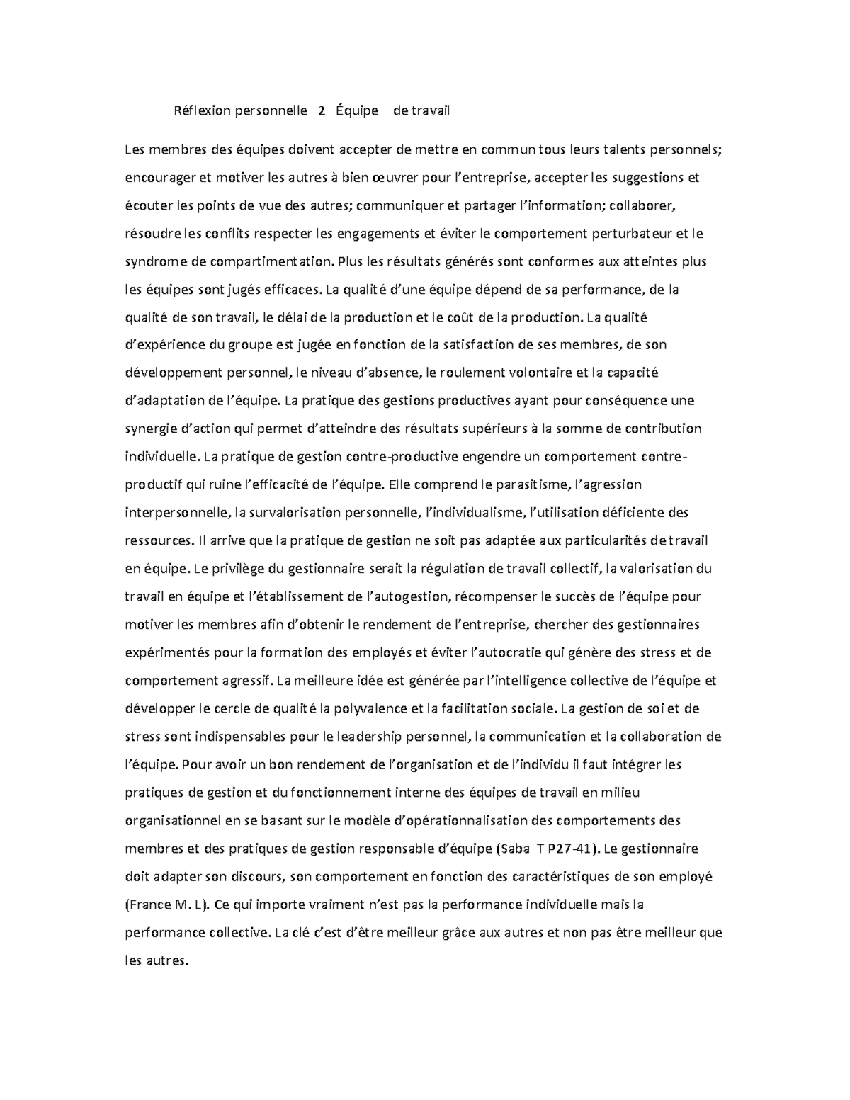 Réflexion personnelle 2 Équipe de travail (Récupération automatique ...