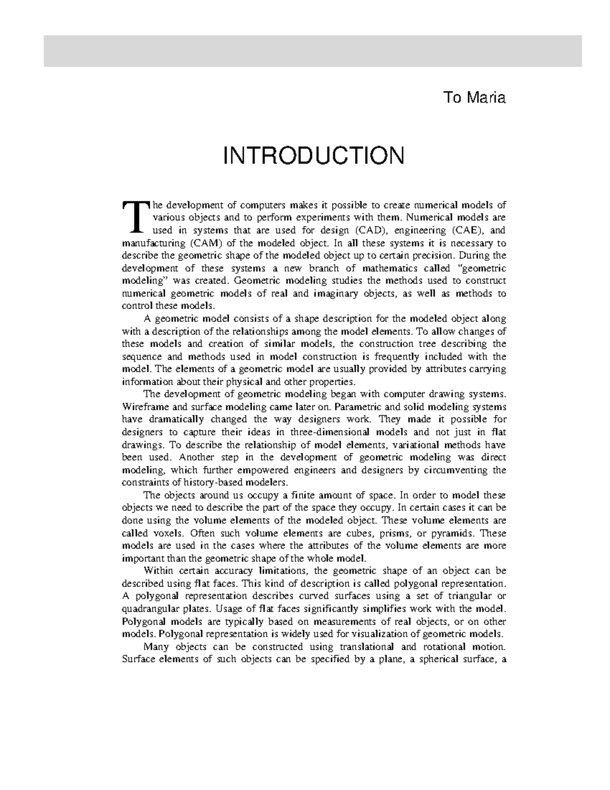 2020-Geometric Modeling Introduction - To Maria INTRODUCTION he ...
