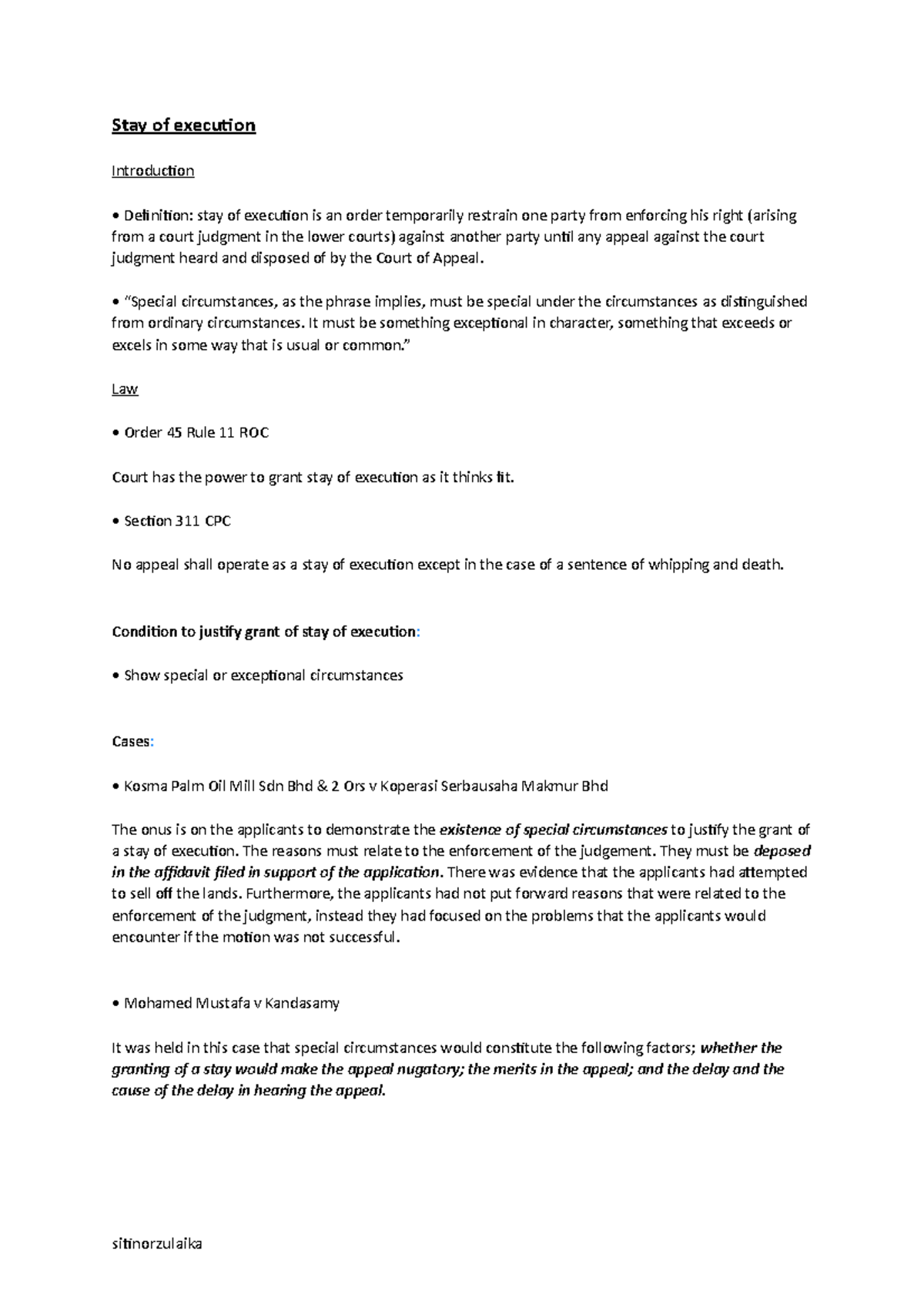 Stay of execution pending appeal - Stay of execution Introduction ...