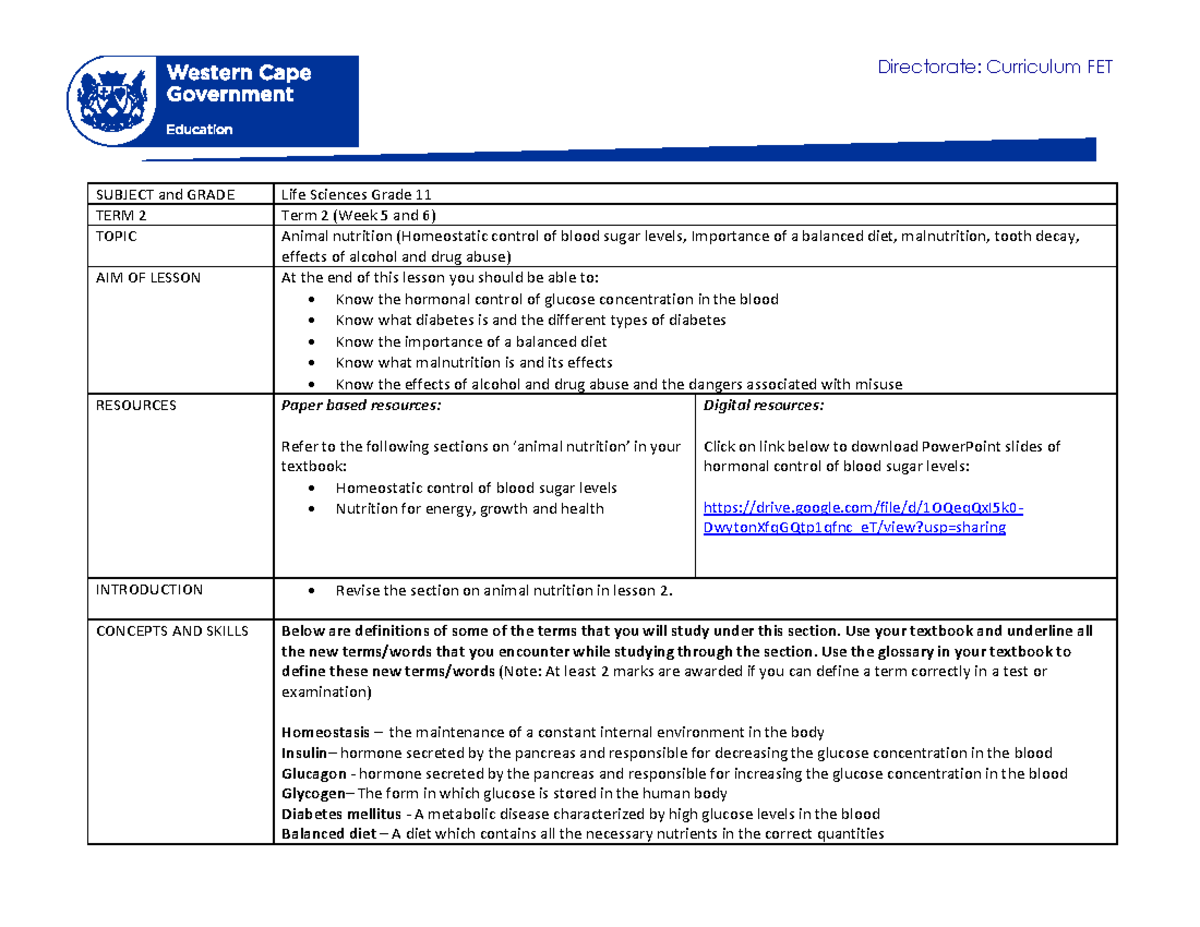 Grade 11 Life Sciences lesson 3 week 5 and 6 - SUBJECT and GRADE Life ...