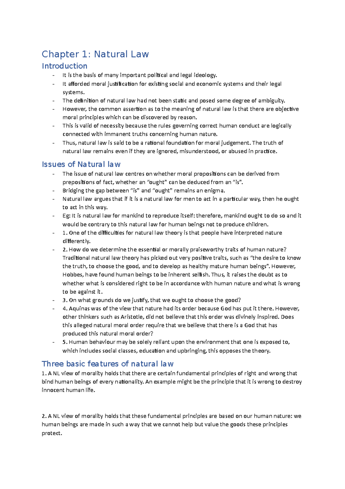 Jurisprudence Notes - Chapter 1: Natural Law Introduction It is the ...