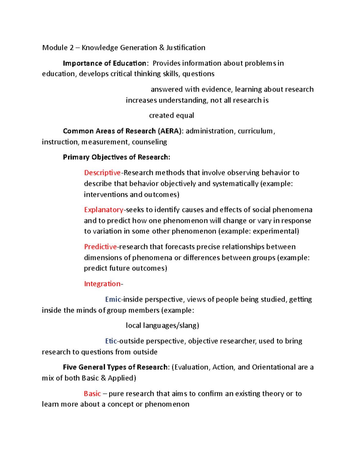 Module 2 Outline 7-19 - Module 2 Knowledge Generation Justification ...