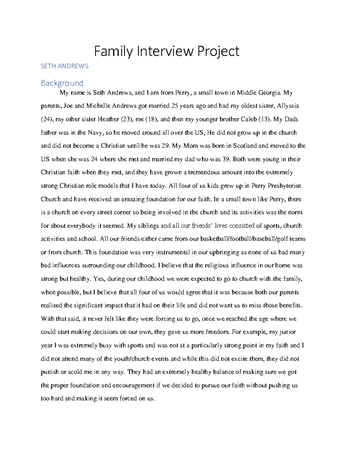 Family Interview Project - My parents, Joe and Michelle Andrews got ...