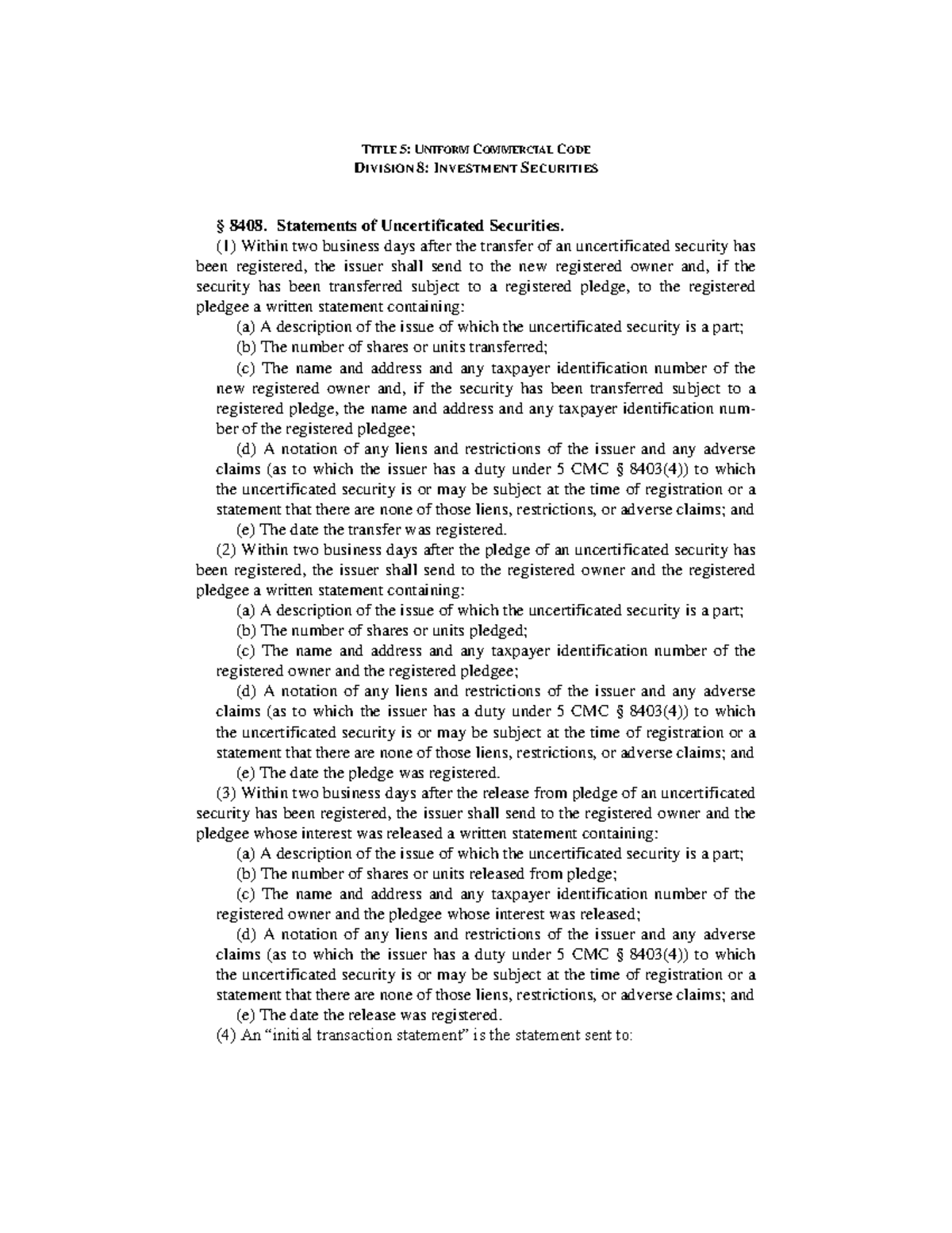 Title 5-Div 8 - Summary Bachelors of Law - TITLE 5: UNIFORM COMMERCIAL ...