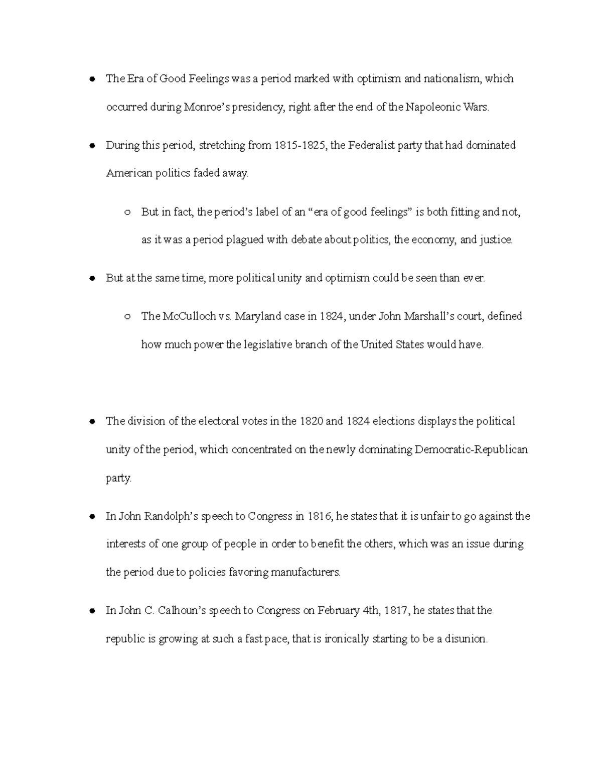 Era of Good Feelings Lecture Notes - The Era of Good Feelings was a ...