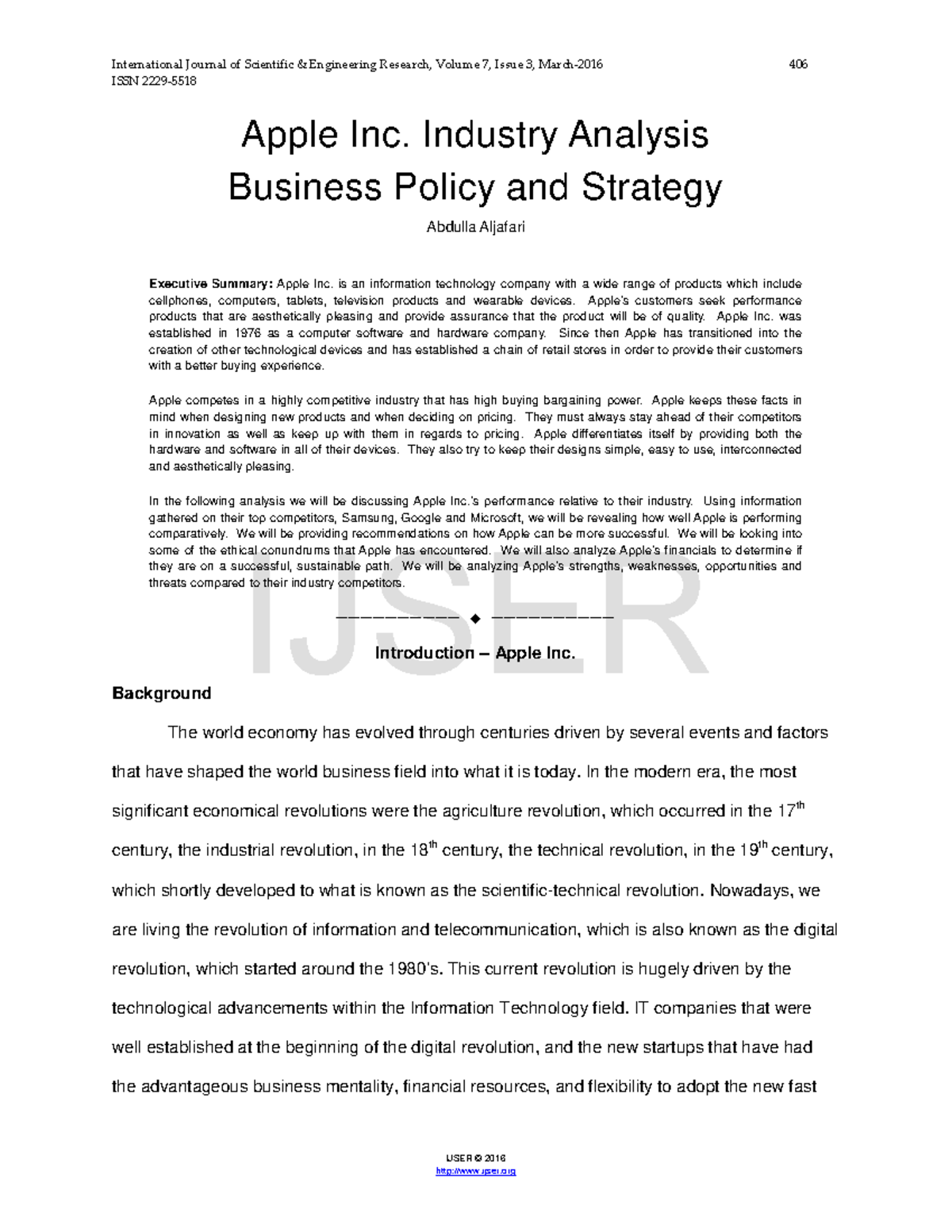 Apple Inc Industry Analysis Business Policy and Strategy - Apple Inc ...