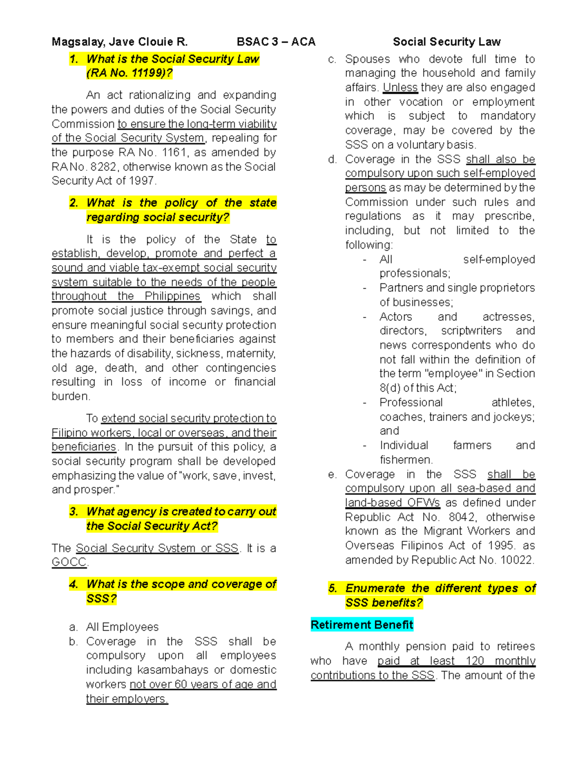 Magsalay SSS - Questions and Answers essential to understanding the ...