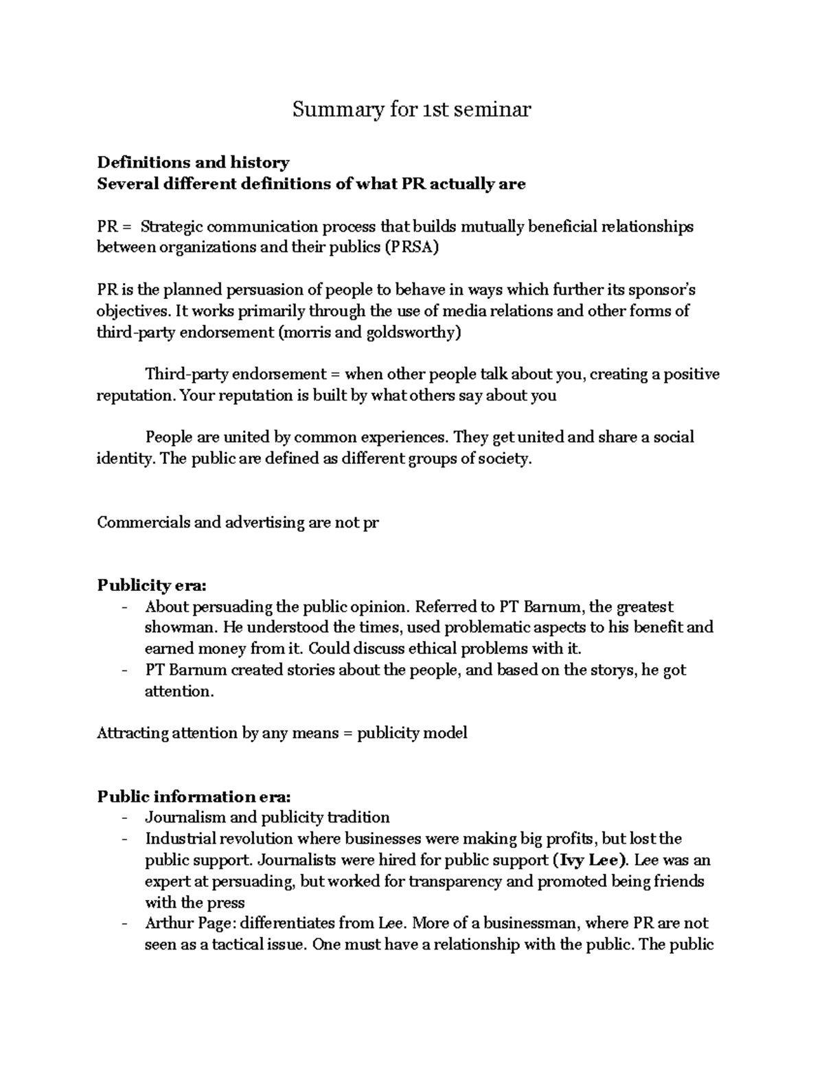 Summary for 1st seminar - Summary for 1st seminar Definitions and ...