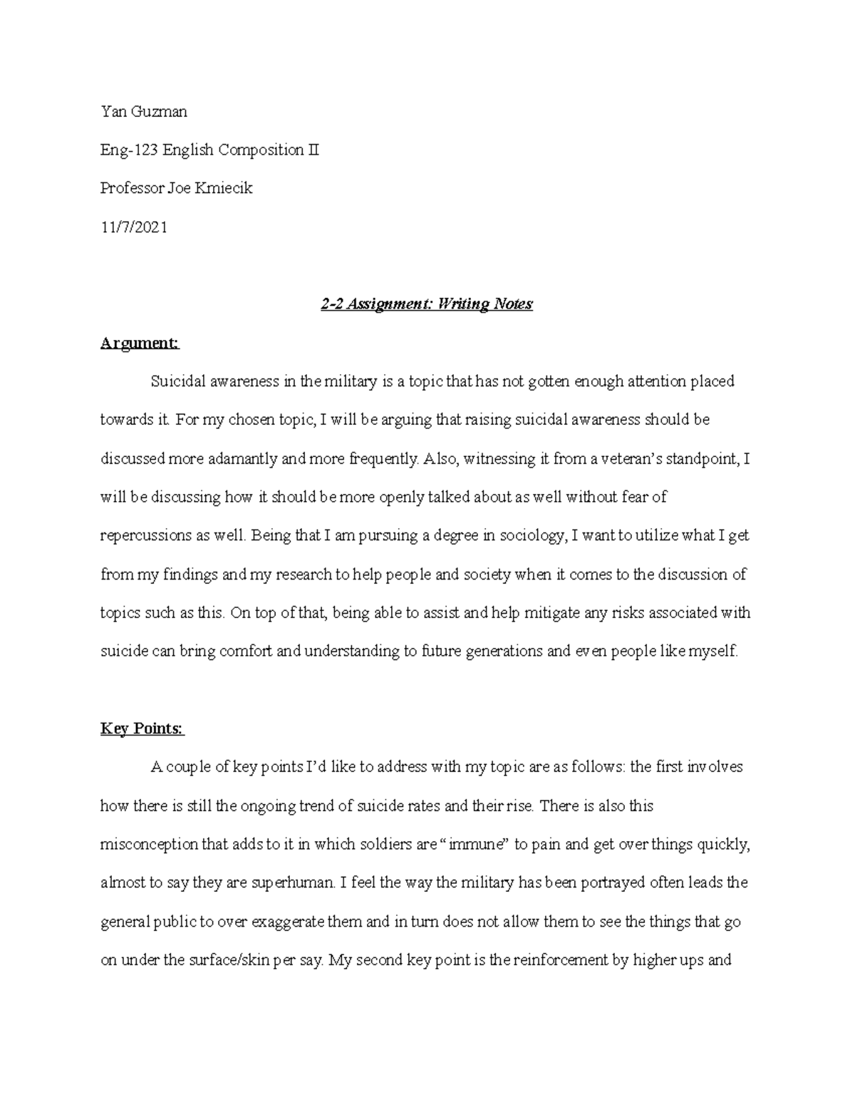 2-2 Assignment Writing Notes - Yan Guzman Eng-123 English Composition ...