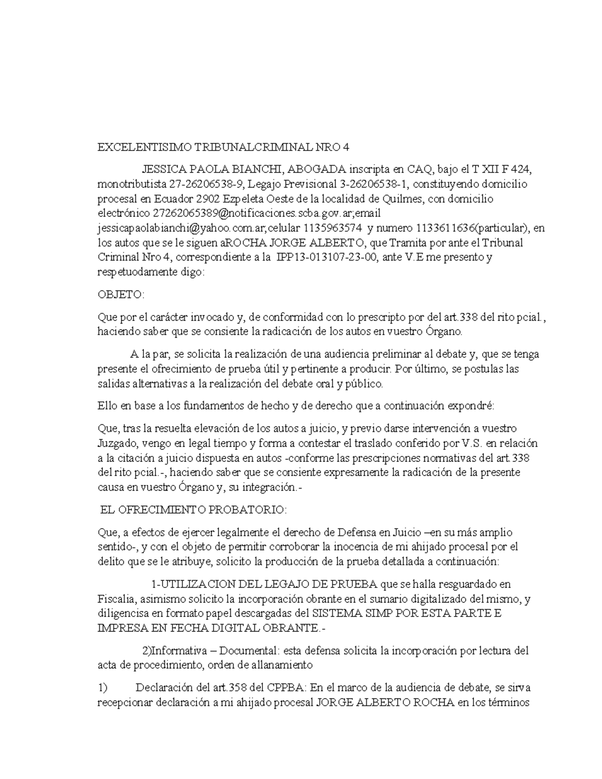 338 Rocha Excmo - escrito libertad por insuficiencia probatoria ...