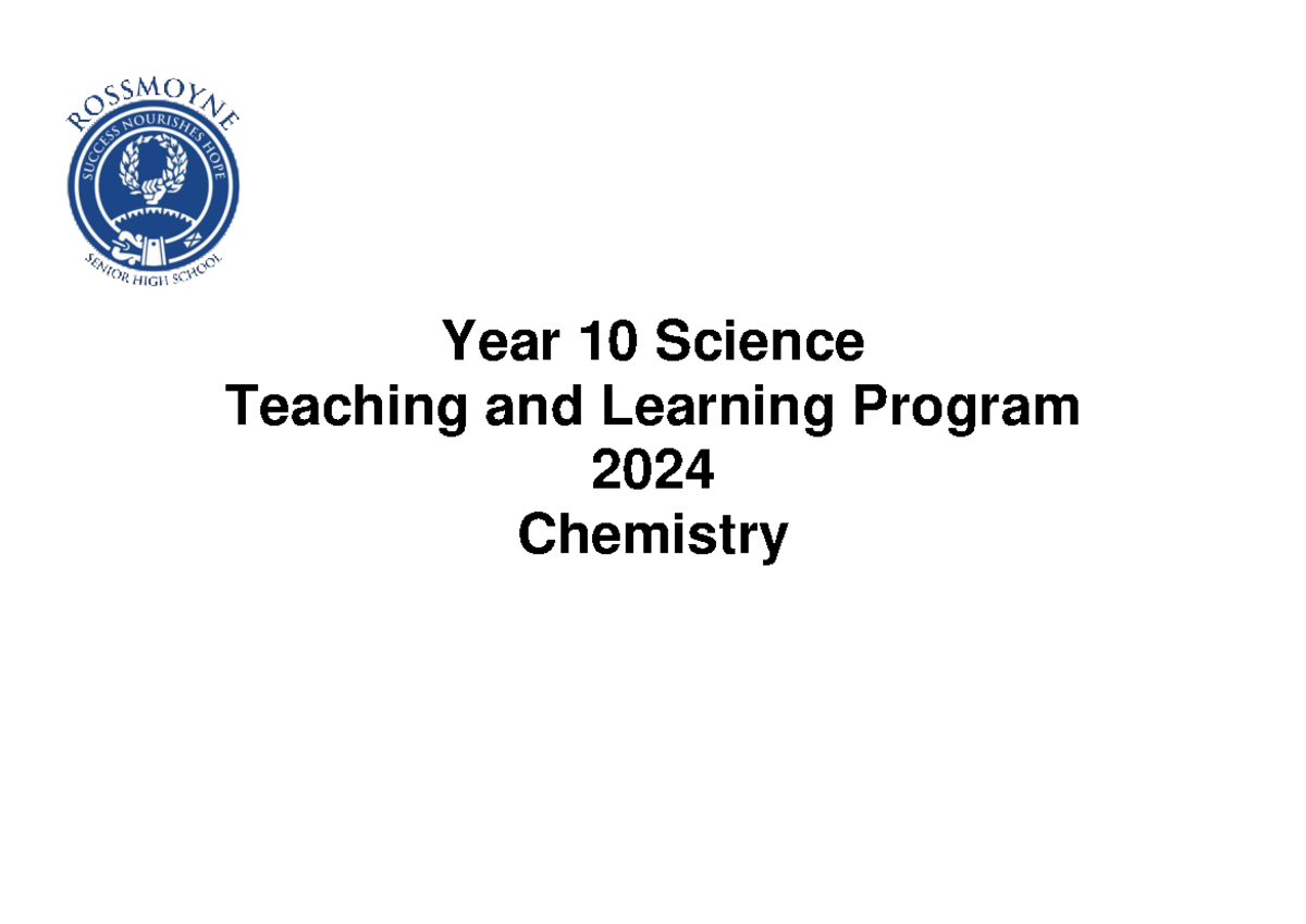2024 Year 10 Science Program Chemistry - Year 10 Science Teaching and ...