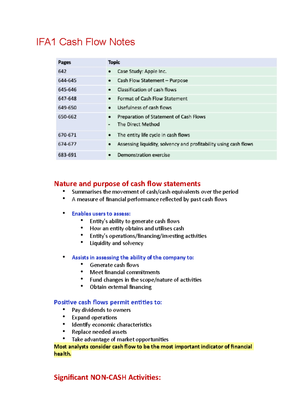 IFA1 Cash Flow Notes - Financial Reporting - IFA1 Cash Flow Notes ...