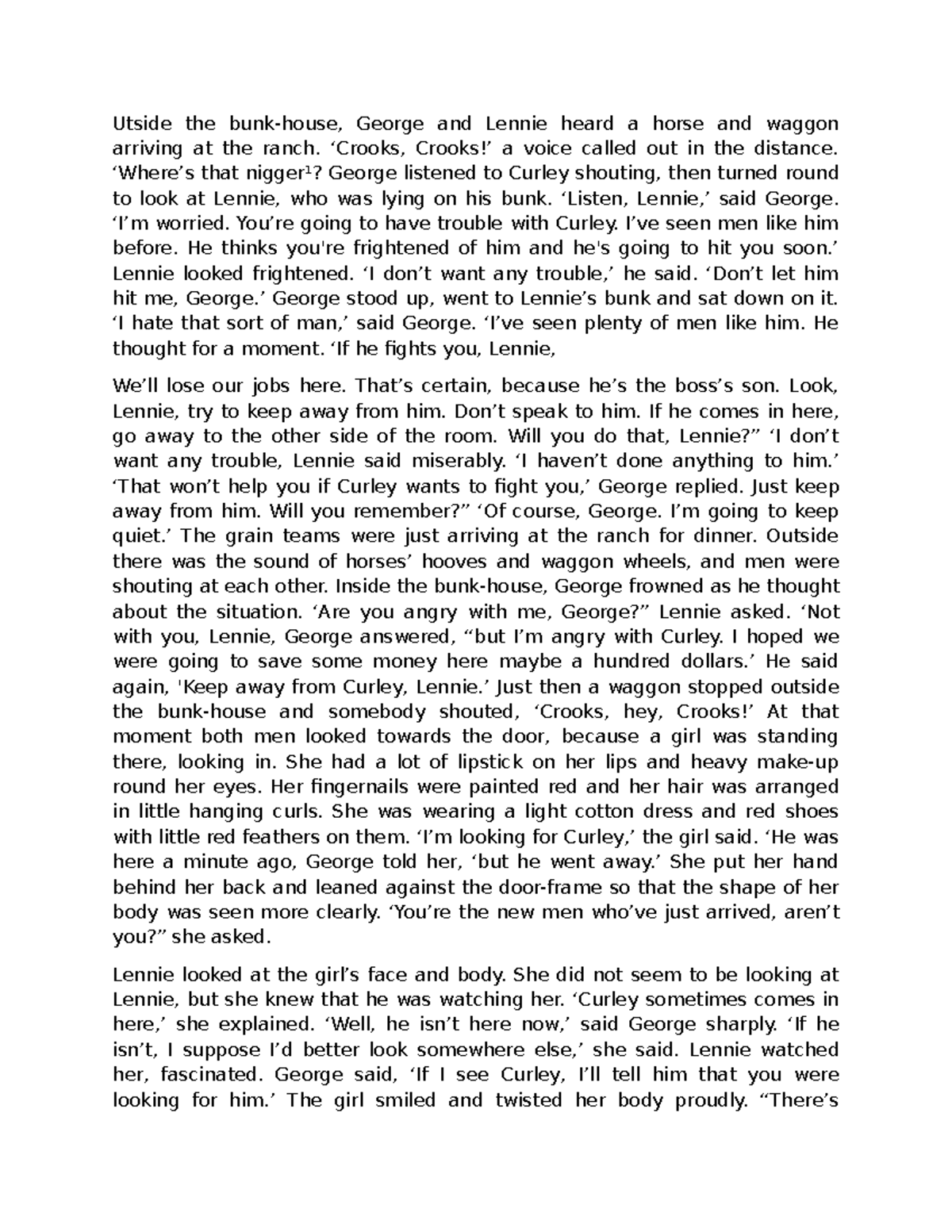 Chapter 4 - ENG227 Chaper4 of the story Of Mice and Men - Utside the ...