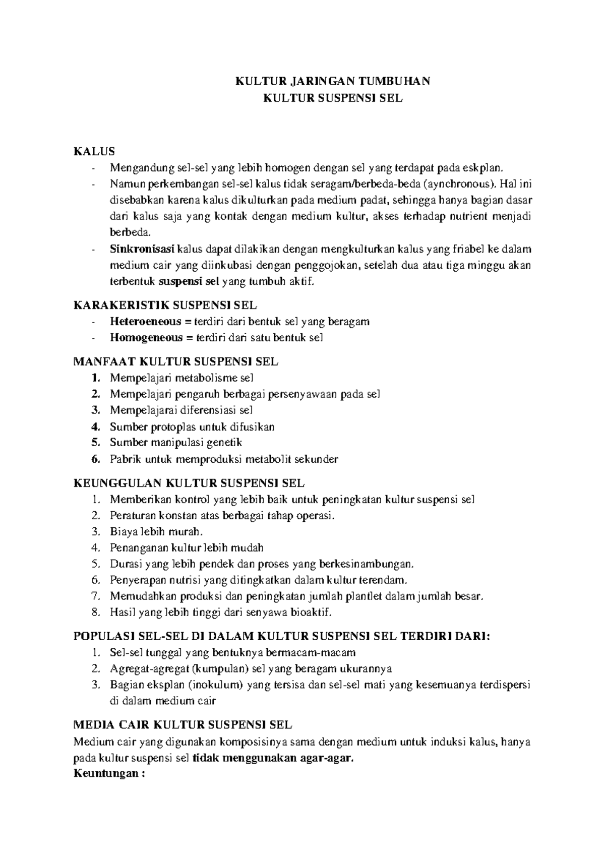 Kultur Jaringan Tumbuhan Kultur Suspensi Sel - KULTUR JARINGAN TUMBUHAN ...