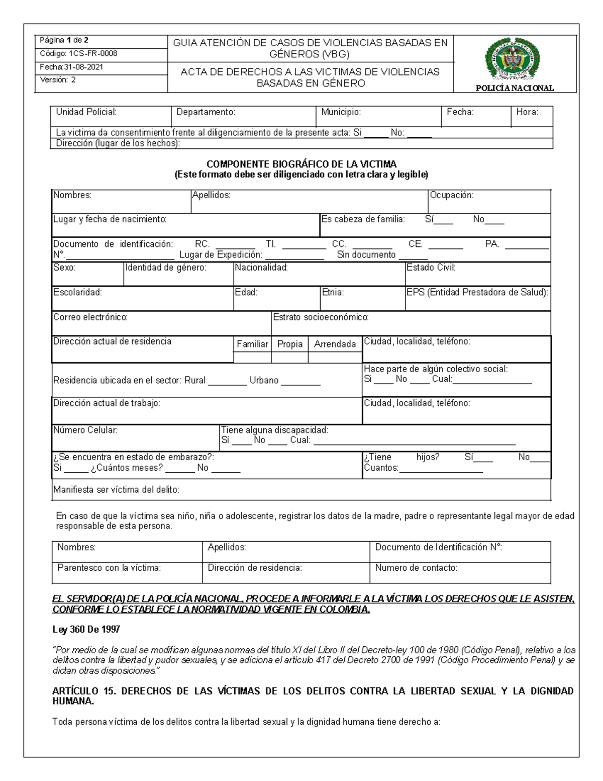 1CS-FR-0008 ACTA DE Derechos A LAS Victimas DE Violencias Basadas EN Género Recortada - Página 1 ...