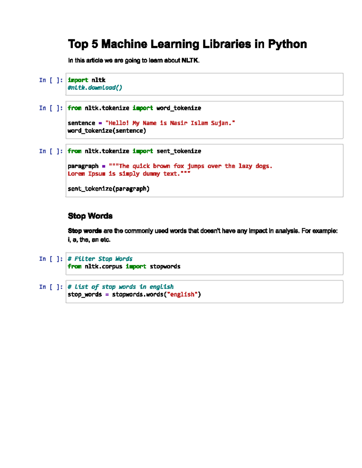 Nltk - jhlk - Bachelor of computer application - Studocu