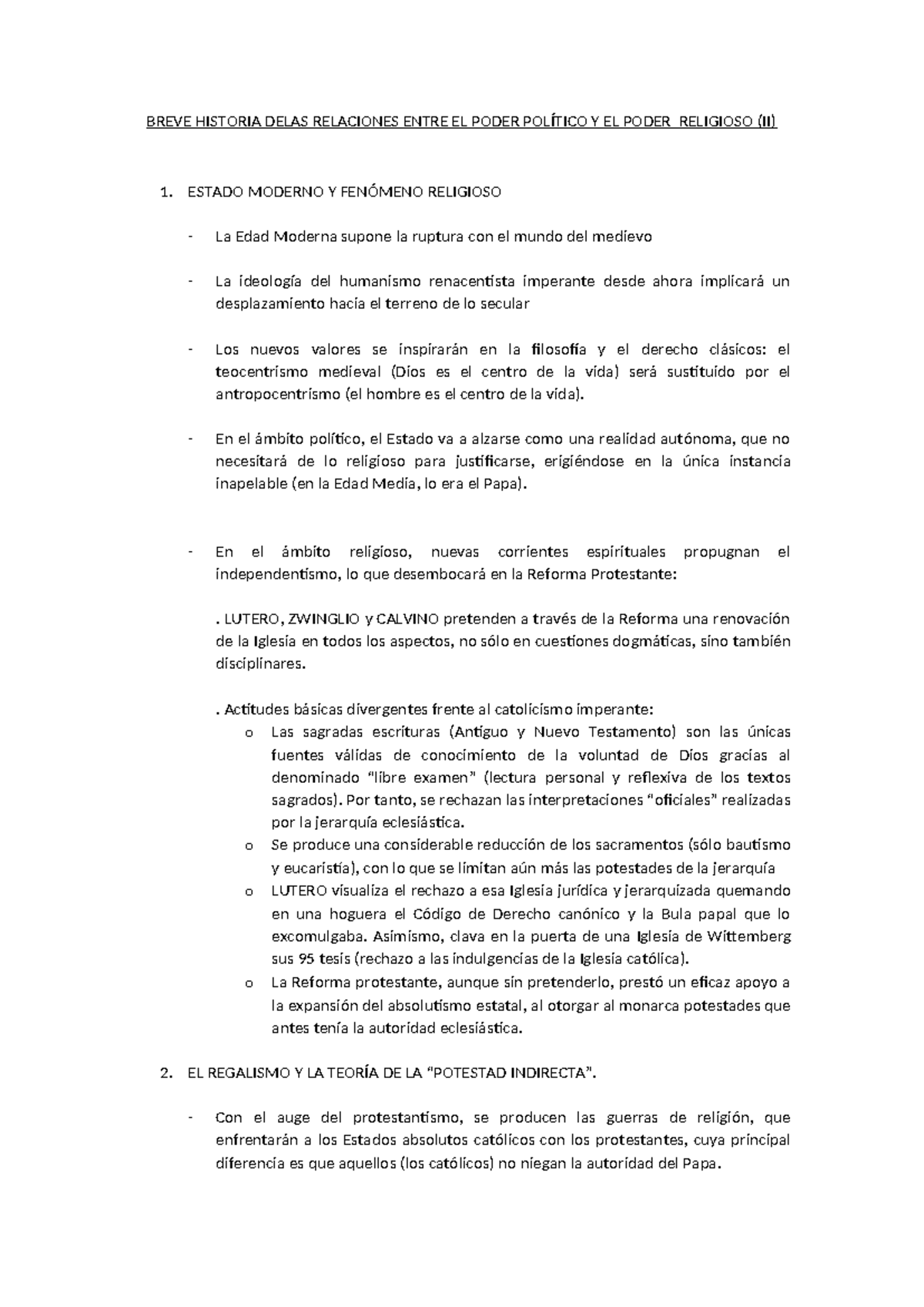 Breve Historia DE LAS Relaciones Entre EL Poder Político Y EL Poder ...