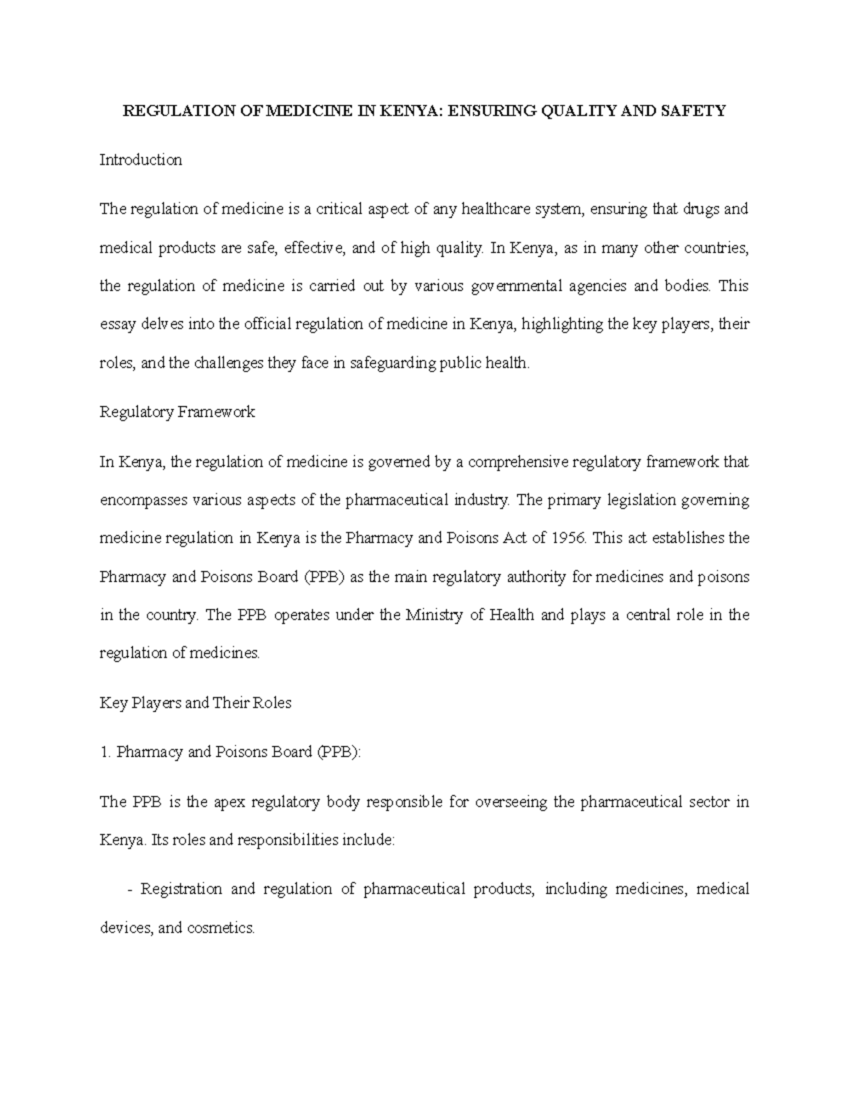 Official Regulation OF Medicine - REGULATION OF MEDICINE IN KENYA ...