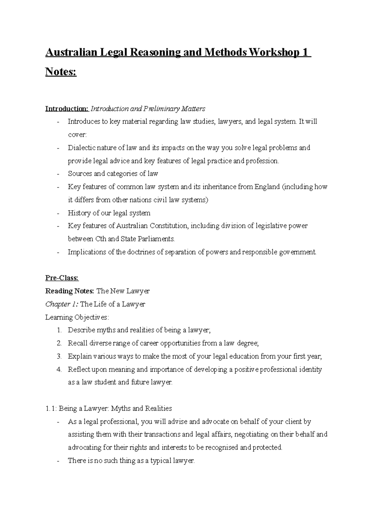 Australian Legal Reasoning and Methods Workshop 1 Notes - Australian ...