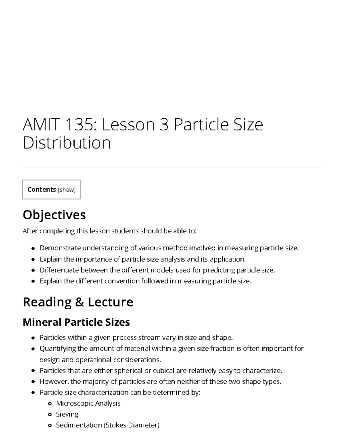 Particle Size DIstribution - AMIT 135: Lesson 3 Particle Size ...