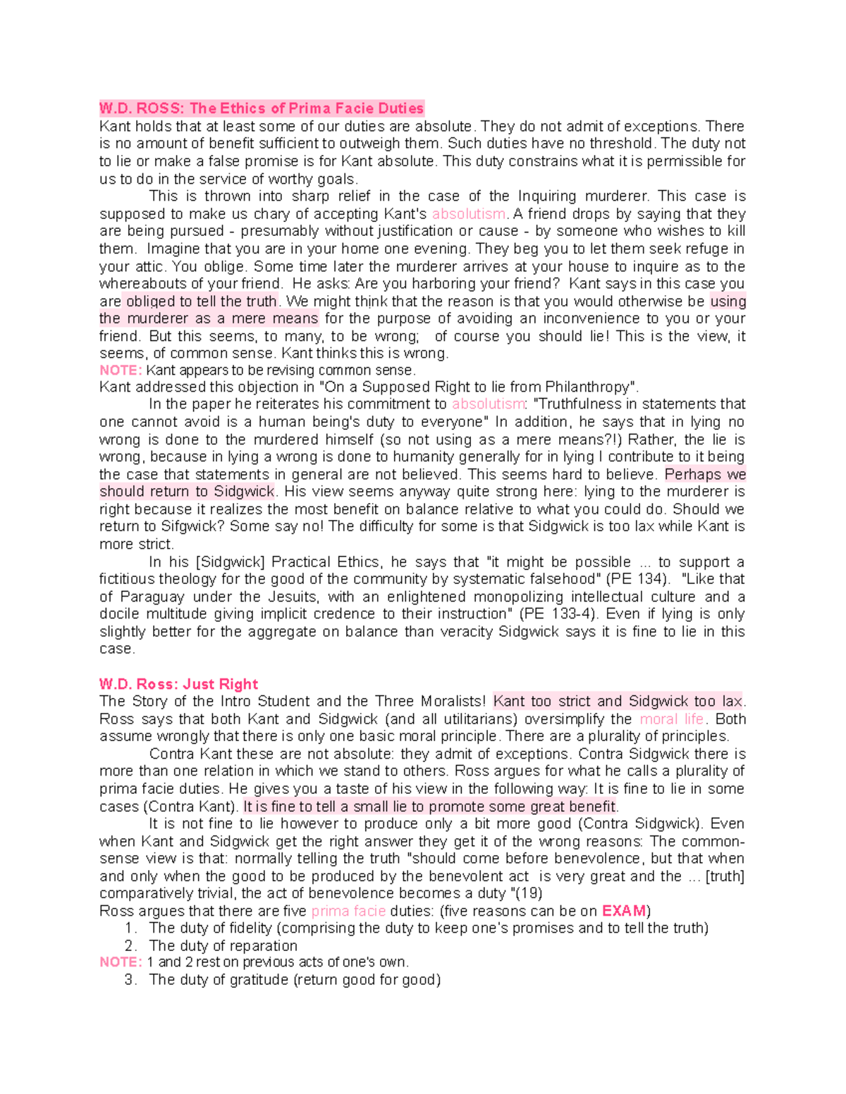 W.D Ross - UWO Intro to Philosophy 1020 - W. ROSS: The Ethics of Prima ...