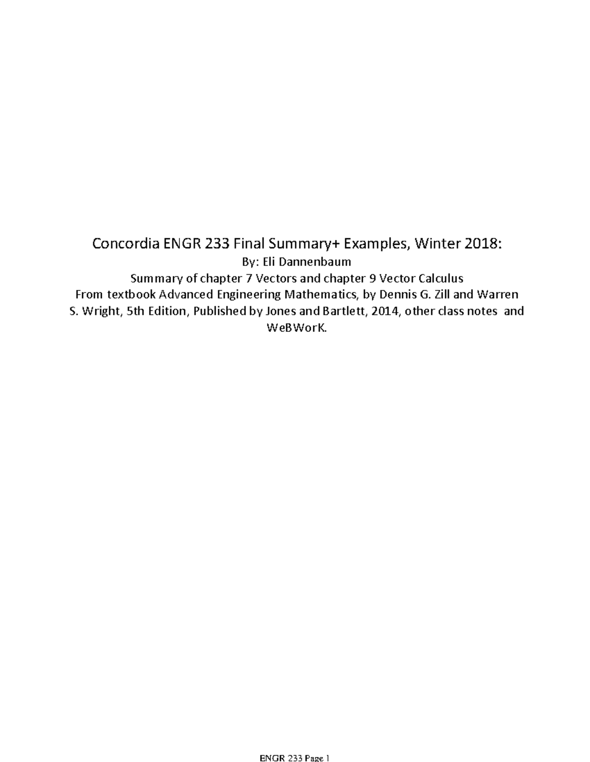 Concordia ENGR-233 Final Summary+ Examples, Winter 2018 - Concordia ENGR 233 Final Examples ...