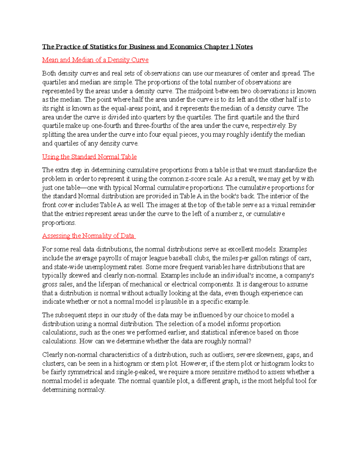 The Practice of Statistics for Business and Economics Chapter 1 Notes ...