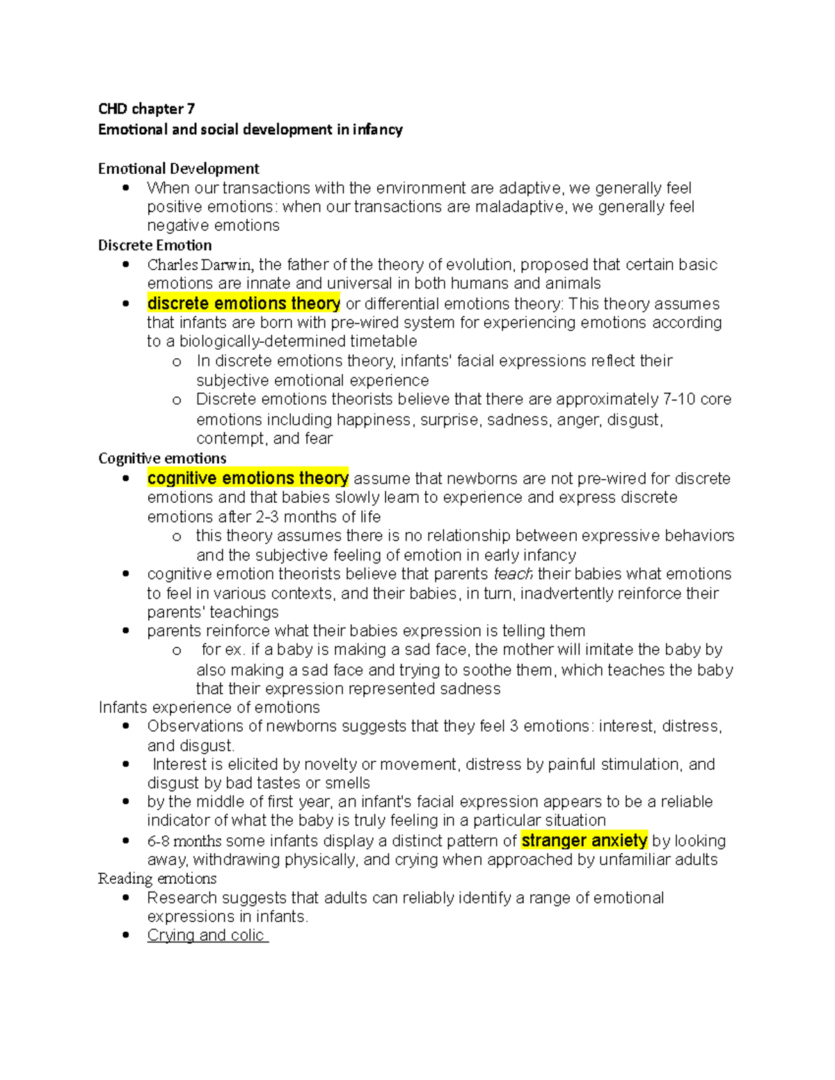 CHD chapter 7 - Lecture notes chap 7 - CHD chapter 7 Emotional and ...