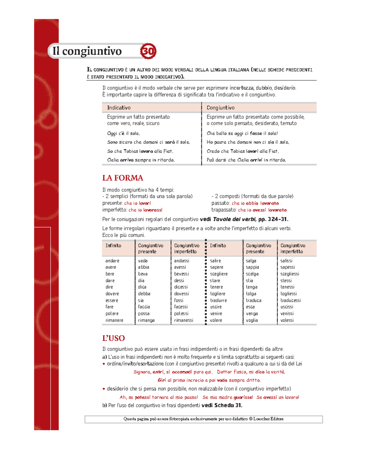 Scheda 30 Il Congiuntivo - 302 L’italiano per studiare Il congiuntivo ...