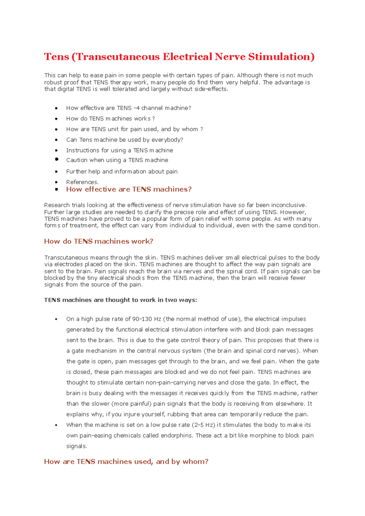 TENS- Electrotherapy notes - Tens (Transcutaneous Electrical Nerve ...