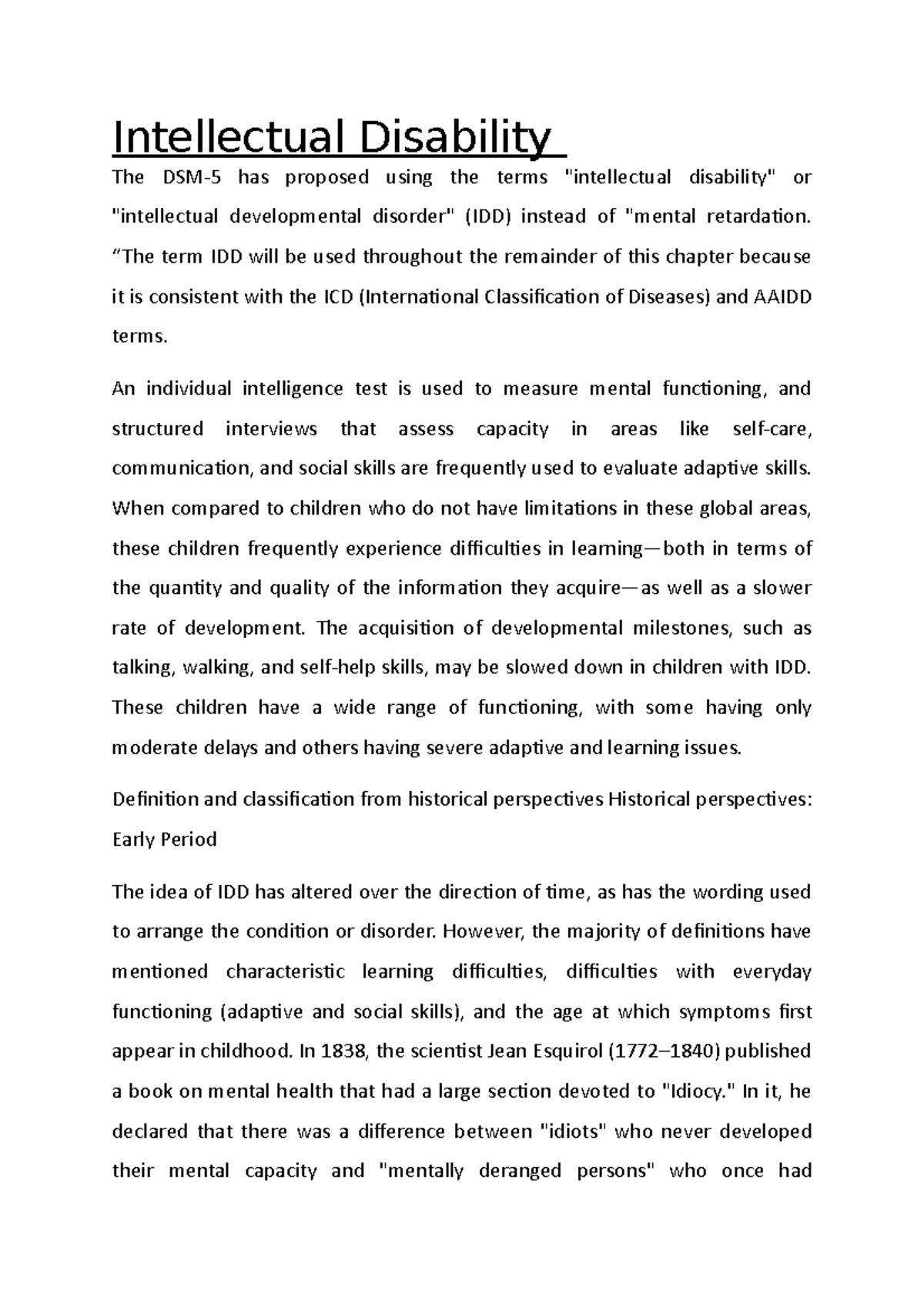 Intellectual Disability - “The term IDD will be used throughout the ...