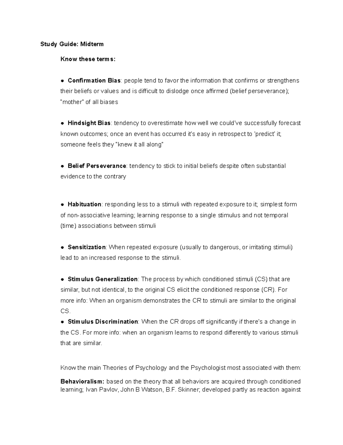 PSY 200 Midterm Study Guide - Study Guide: Midterm Know these terms ...