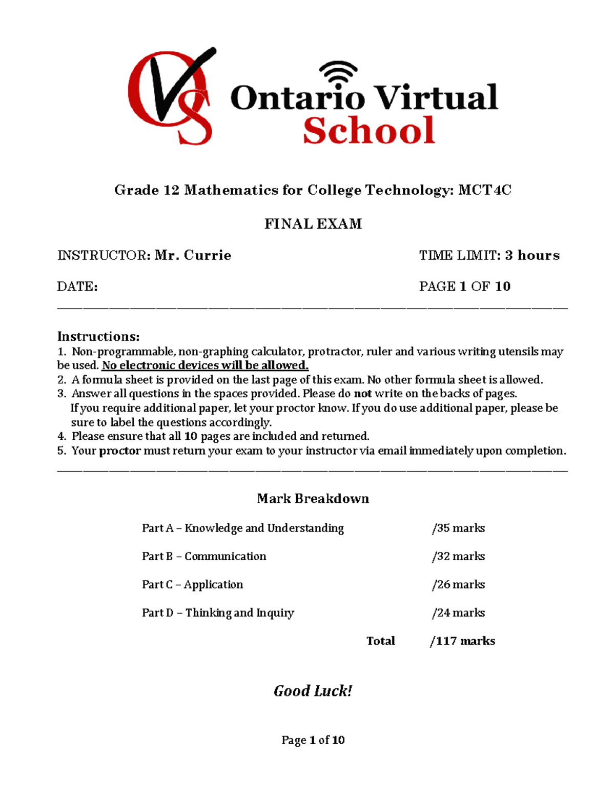 1654111171-Currie MCT4C Exam 06-22 - Grade 12 Mathematics for College ...