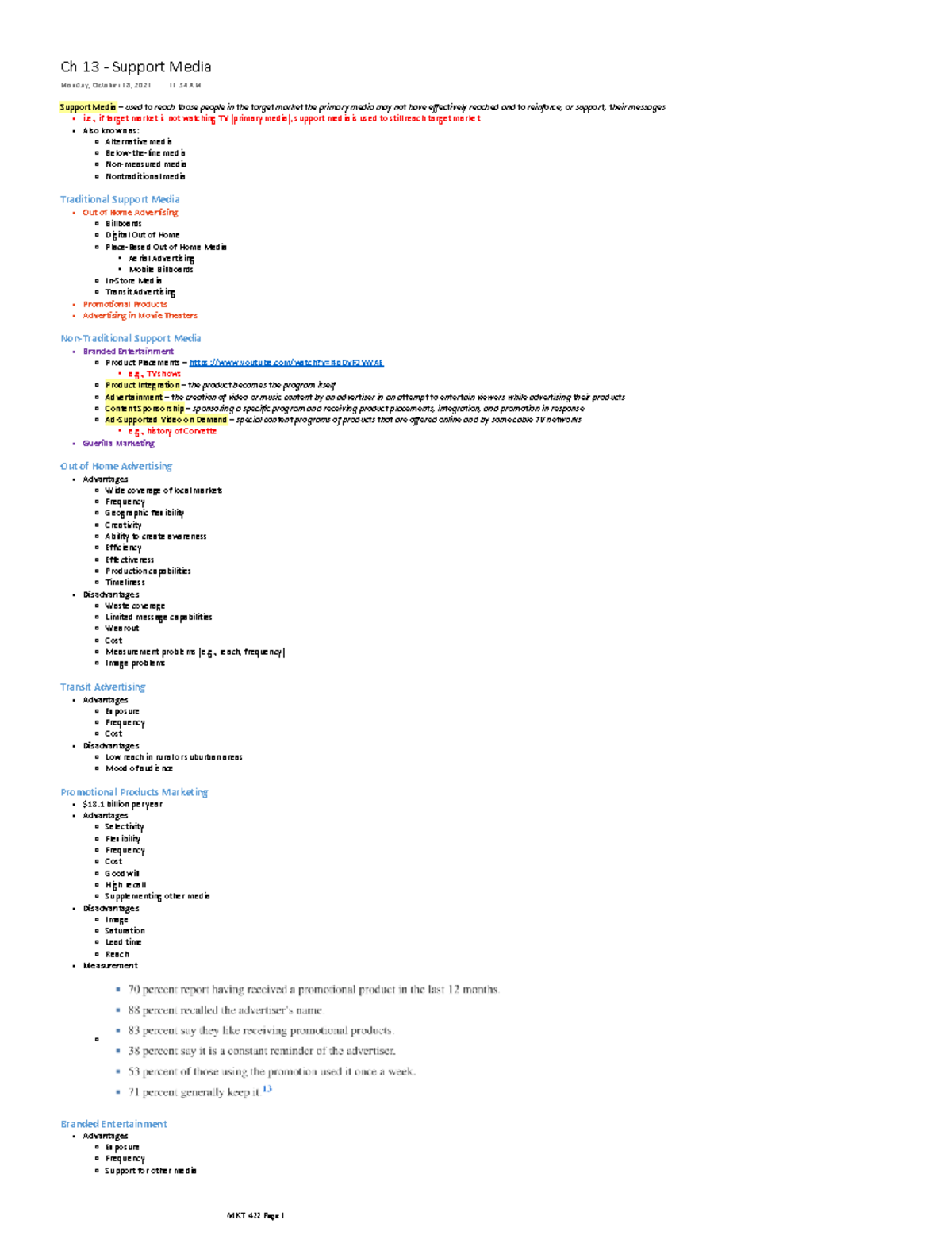 Ch 13 - Support Media - MKT 422 - UNLV - Studocu