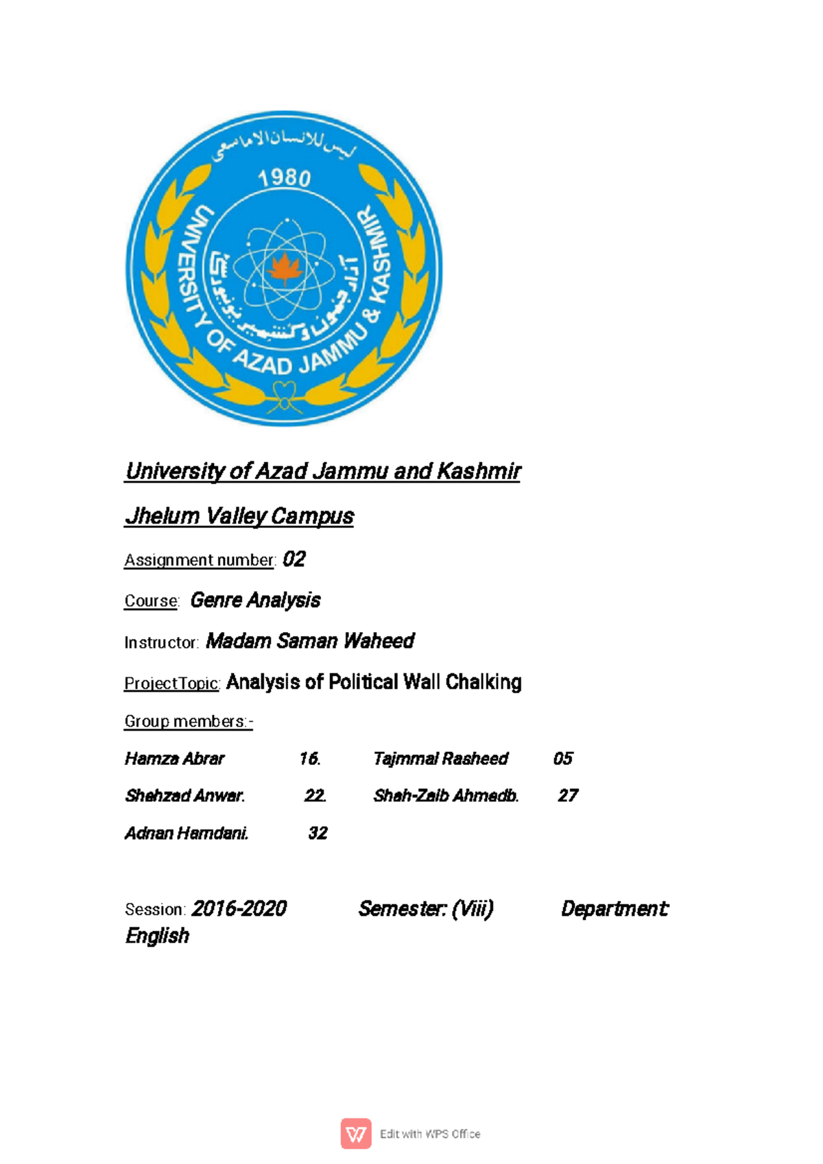 G Analysis-WPS Office - Genre Analysis assignment - U n i v e r s i t y ...
