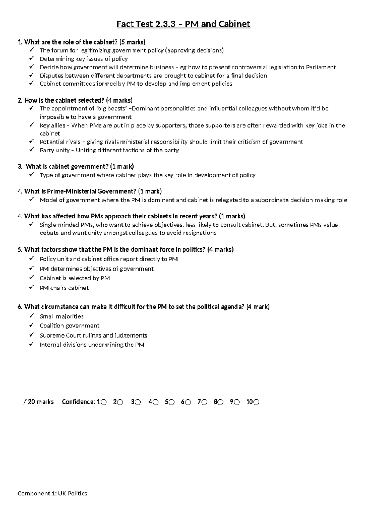 FT%202 - fact test - Fact Test 2.3 – PM and Cabinet 1. What are the ...