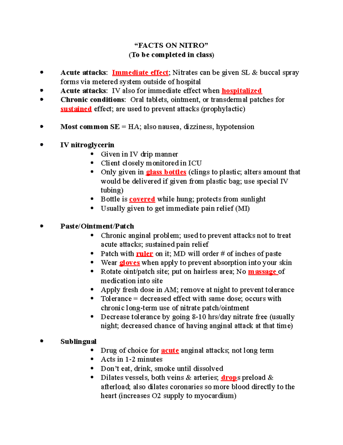Handout#1class Nitromine - “FACTS ON NITRO” (To be completed in class ...