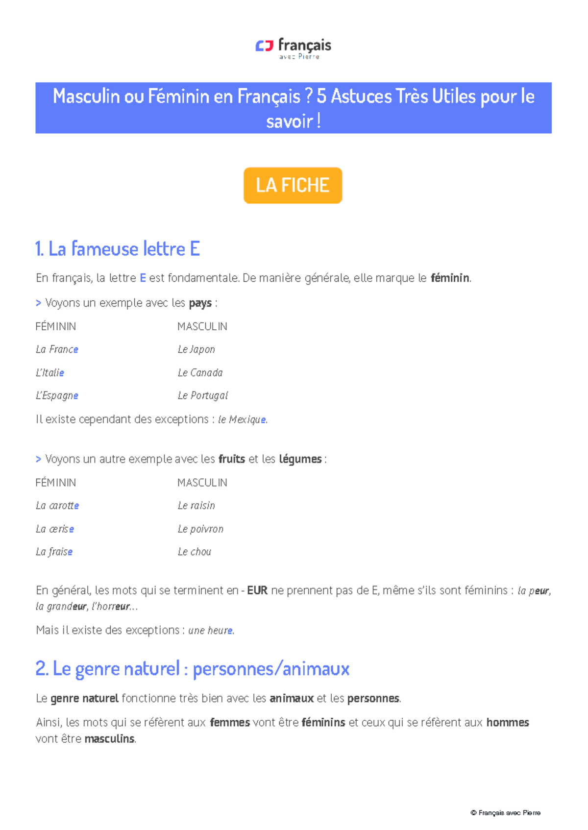 Tut 1-Masculin ou Feminin en Francais 5 Astuces - Masculin ou Féminin ...