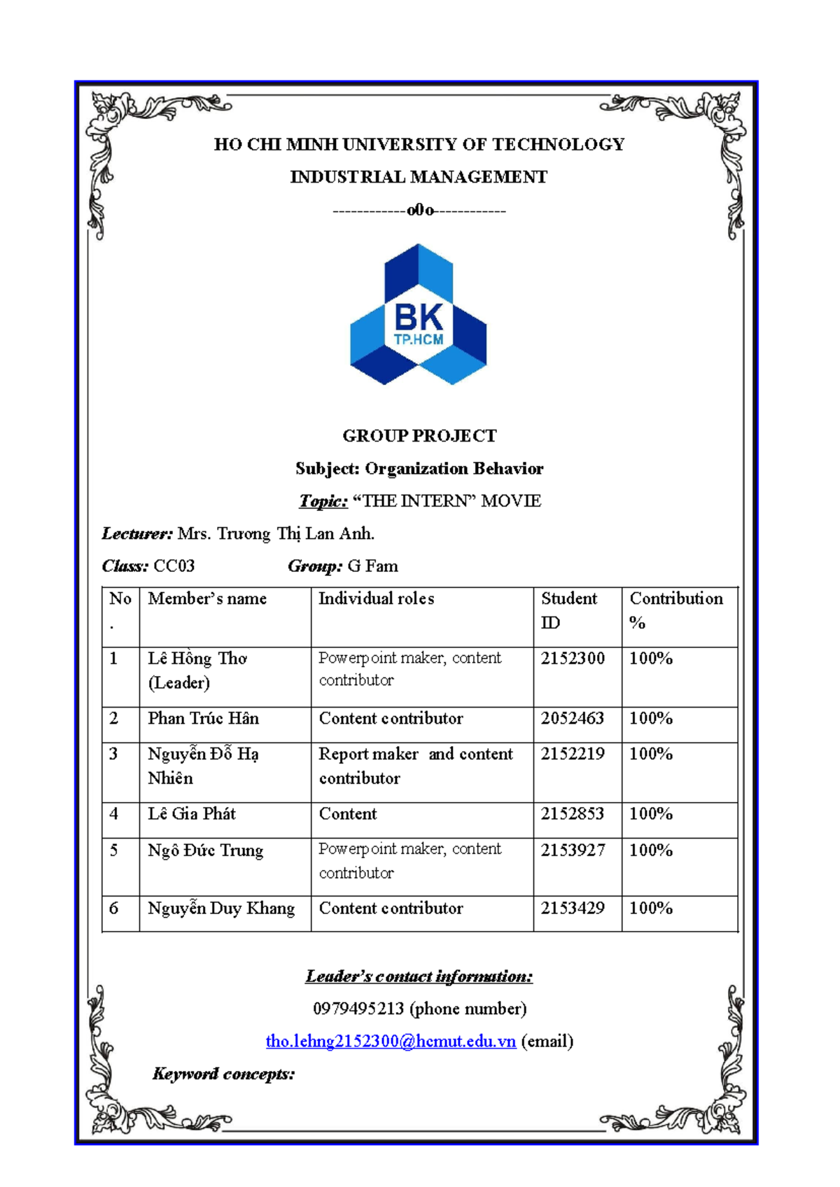 CC03 G FAM Group Project Report - HO CHI MINH UNIVERSITY OF TECHNOLOGY ...