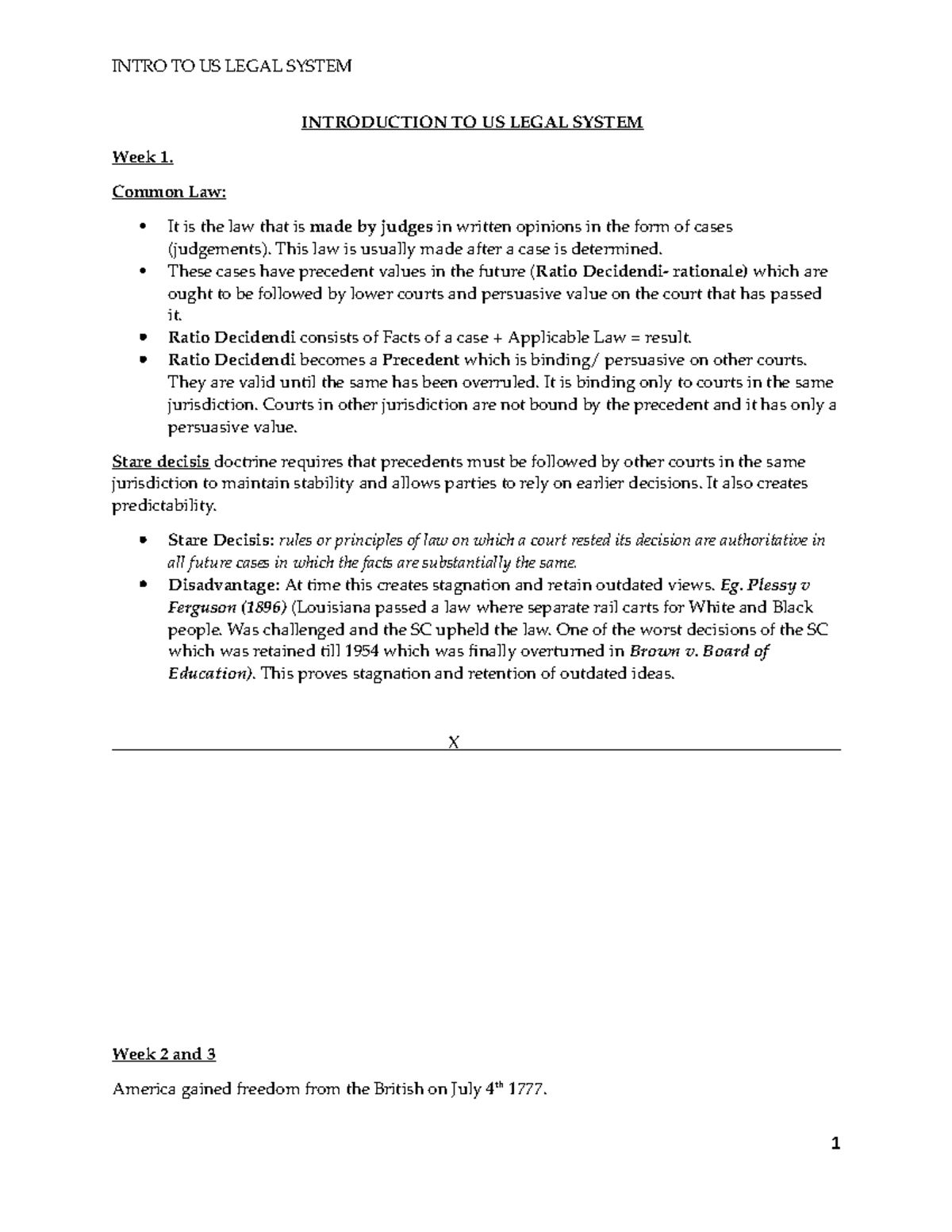 Outline- Intro to US Legal System - INTRO TO US LEGAL SYSTEM ...