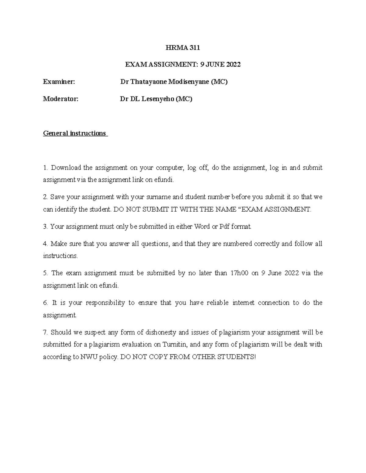 HRMA 311-Exam assignment 01-2022 English - HRMA 311 EXAM ASSIGNMENT: 9 ...