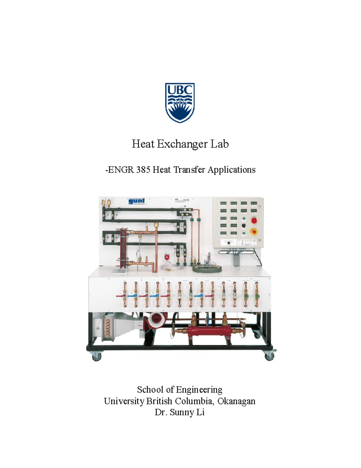 Lab 5 Heat Exchanger student manual (2020) - Heat Exchanger Lab -ENGR ...