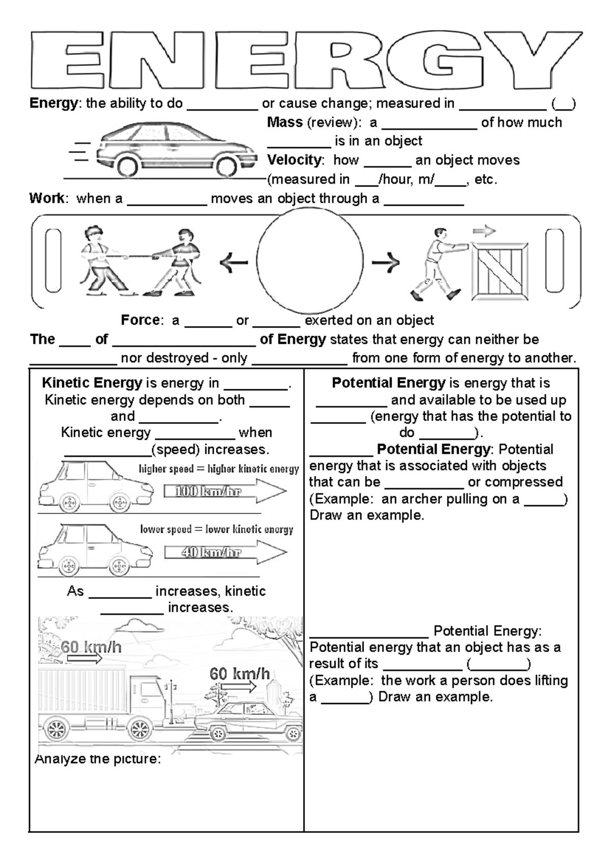 Energy Doodle Notes - Energy: the ability to do _________ or cause ...